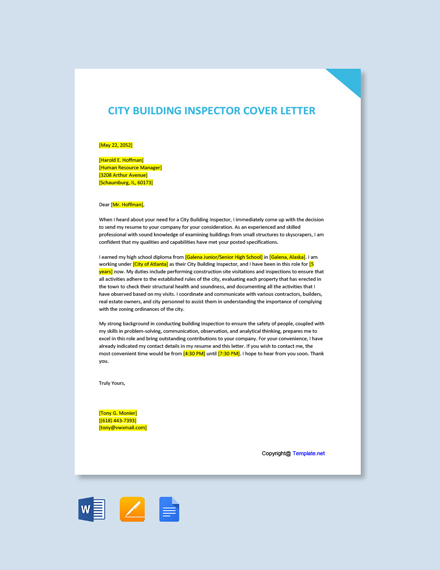 Construction Inspector Cover Letter Template - Google Docs, Word ...