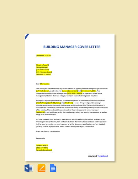 Free Building Maintenance Manager Cover Letter Template Google Docs 