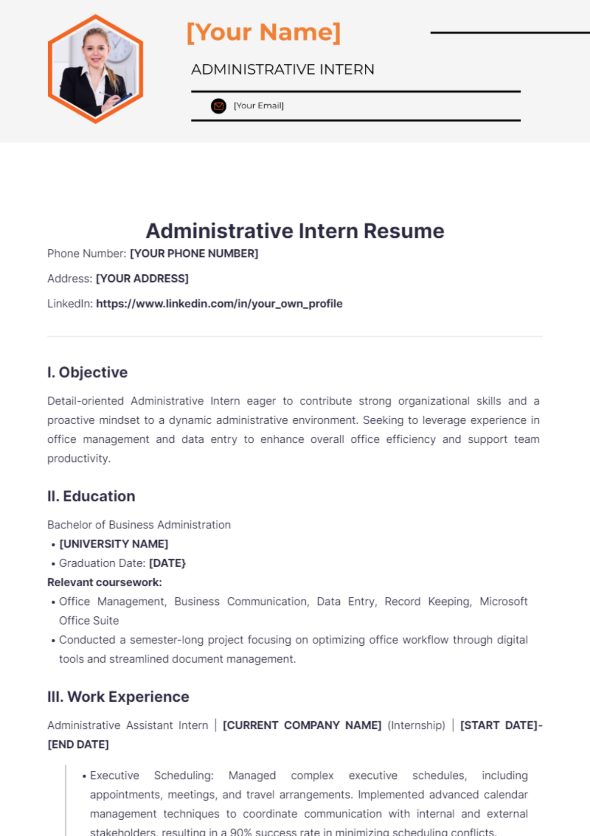 Administrative Intern Resume Templates - Edit Online & Download Example ...