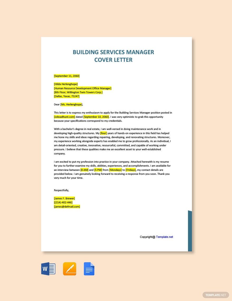 Building Maintenance Cover Letter In Word Pages PDF Google Docs