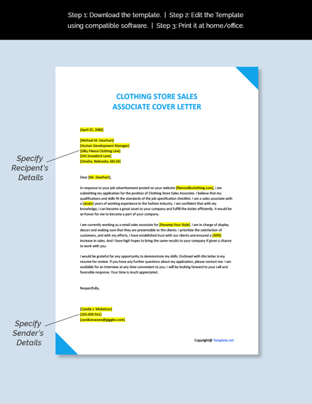 Free Clothing Store Sales Associate Cover Letter Template - Google Docs ...