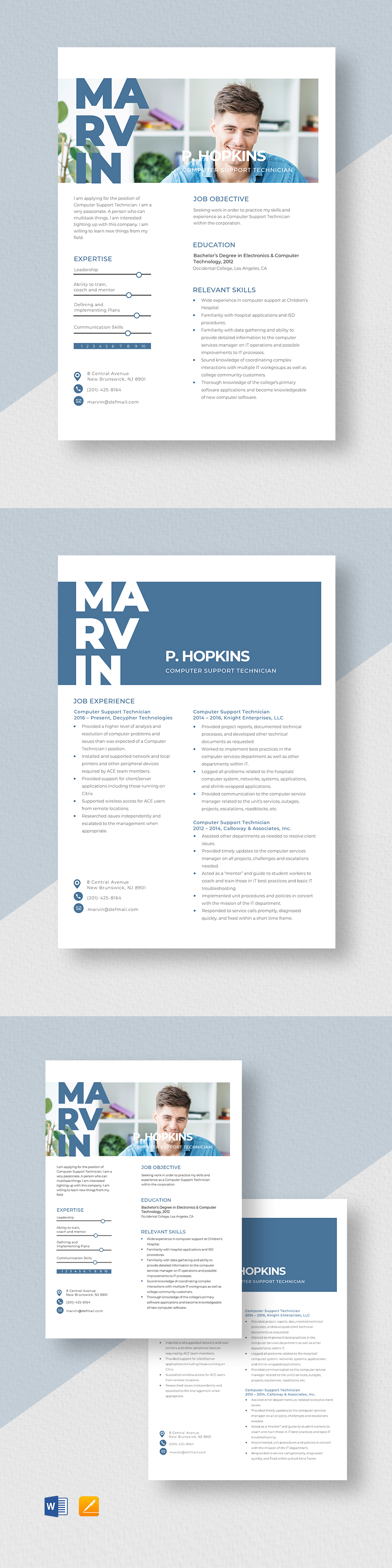 Computer Support Technician Resume Template Word Apple Pages 