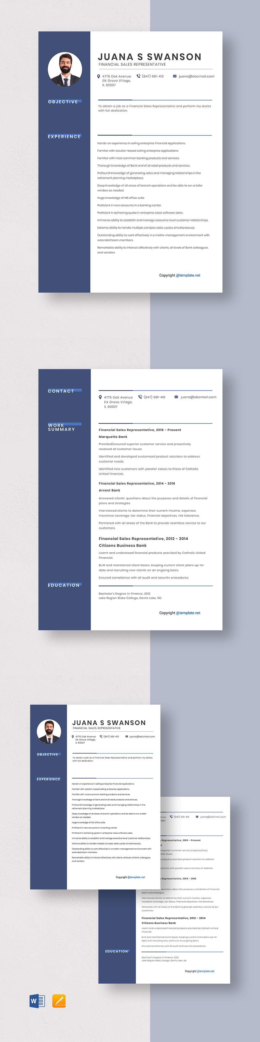Financial Sales Representative Resume Template - Word, Apple Pages ...