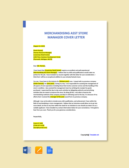 Store Manager Cover Letter Examples