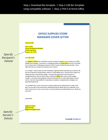 Office Supplies Store Manager Cover Letter Template [Free PDF] - Google Docs, Word, Apple Pages ...