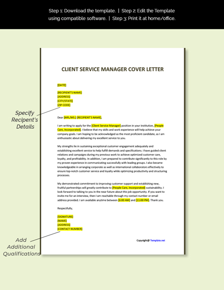 Client Services Manager Cover Letter Template - Google Docs, Word ...