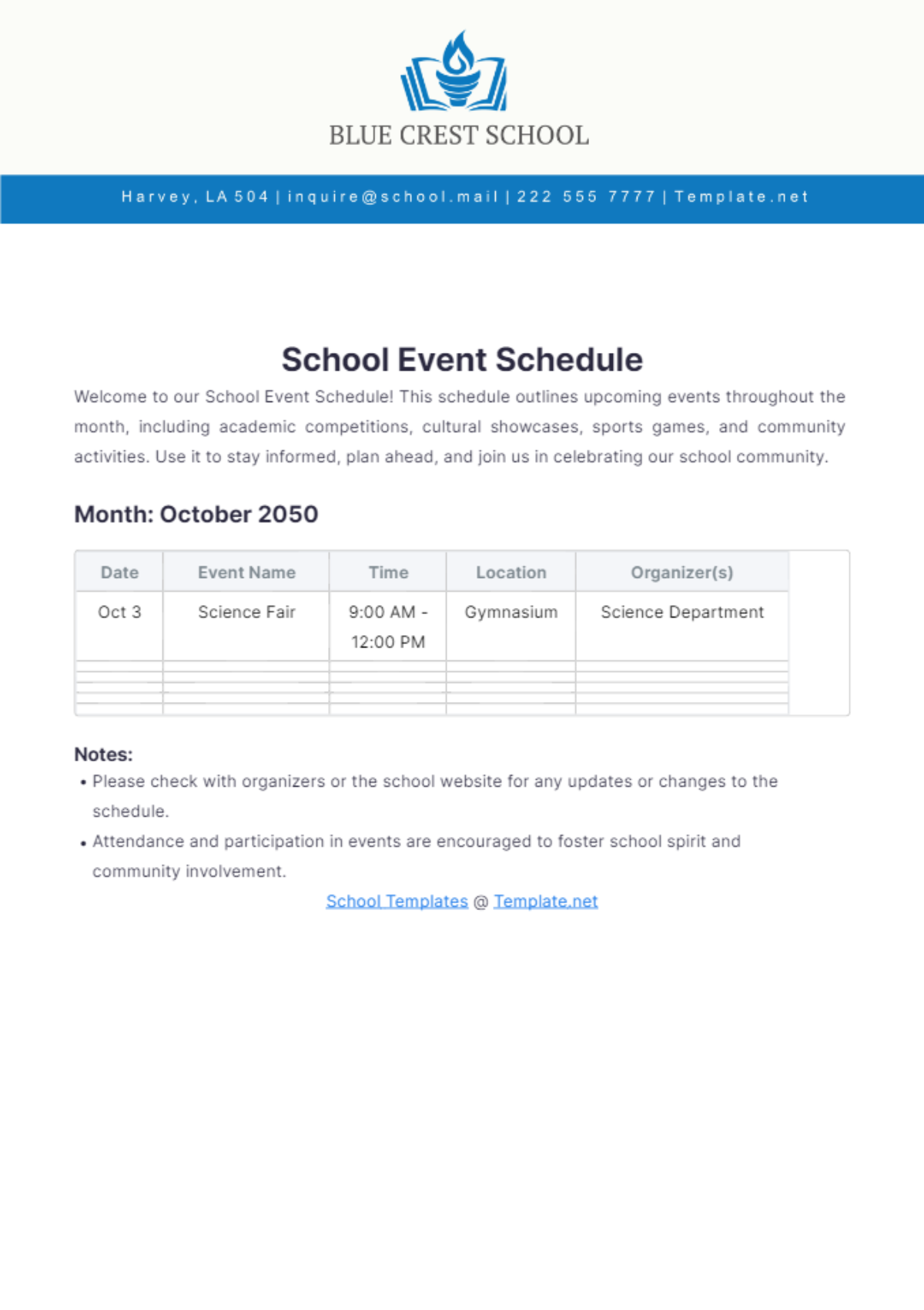Free High School Schedule Template To Edit Online