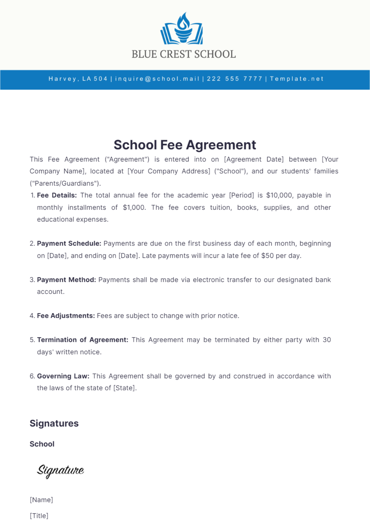 Free School Fee Agreement Template To Edit Online Free School Fee Agreement Template To Edit Online