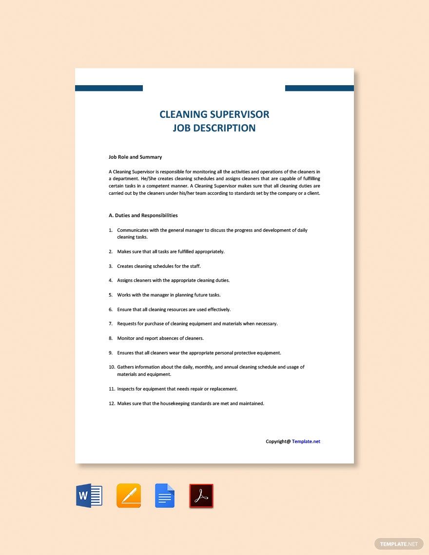  Cleaning Manager Job Description Template Google Docs Word Apple 