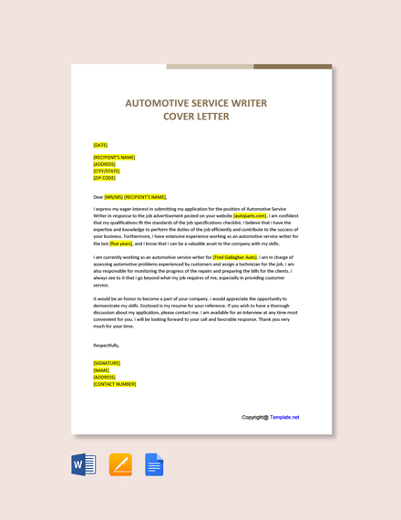 Free Automotive Technician Cover Letter Template - Google Docs, Word ...
