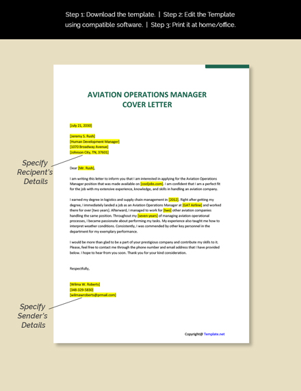Free Aviation Operations Manager Cover Letter Template - Google Docs ...