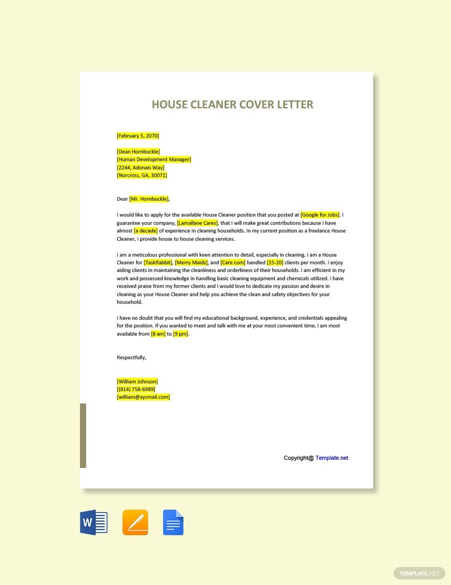 Hospital Cleaner Cover Letter In Google Docs Pages PDF Word