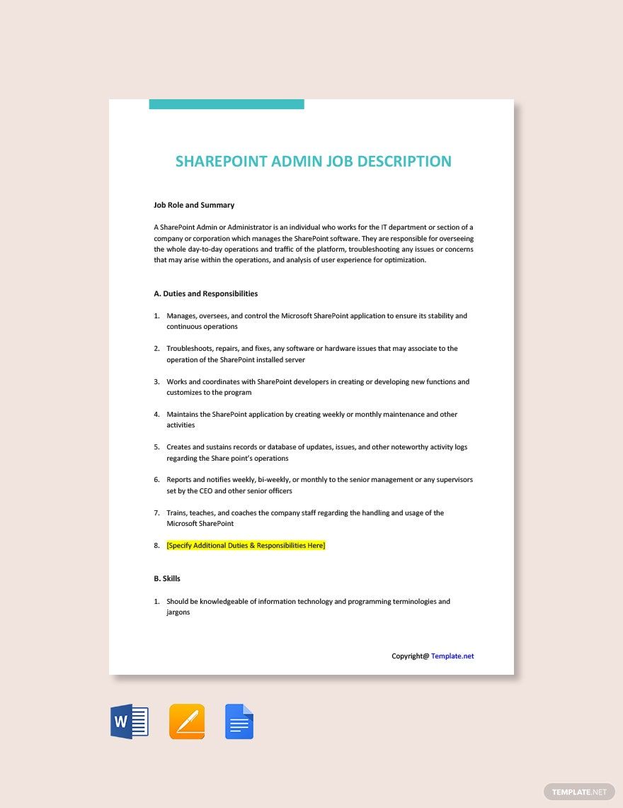 Free SharePoint Administrator Resume Template - Word, Apple Pages ...