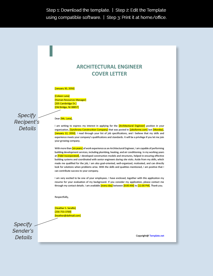 Construction Engineer Cover Letter Template - Google Docs, Word ...