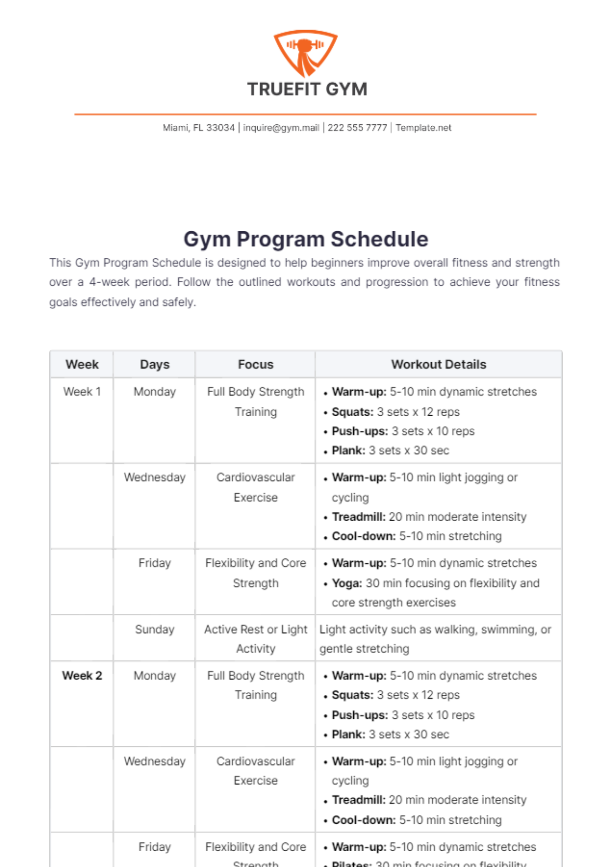 Free Program Schedule Template To Edit Online