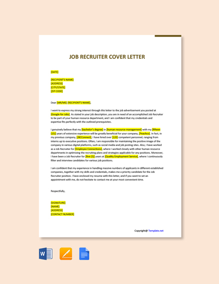 Job Recruiter Cover Letter Template - Google Docs, Word | Template.net