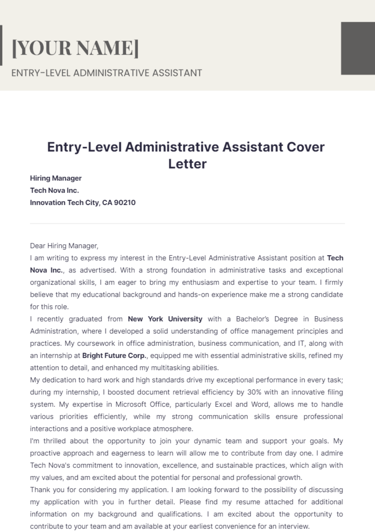 Free Entry Level Administrative Assistant Cover Letter Template Edit Free Entry Level Administrative Assistant Cover Letter Template Edit