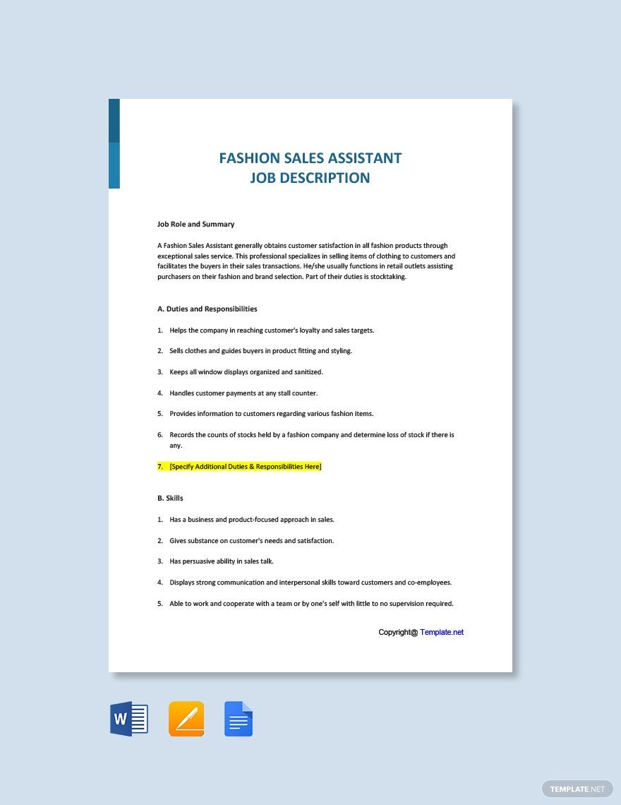 Sales Job Description Template
