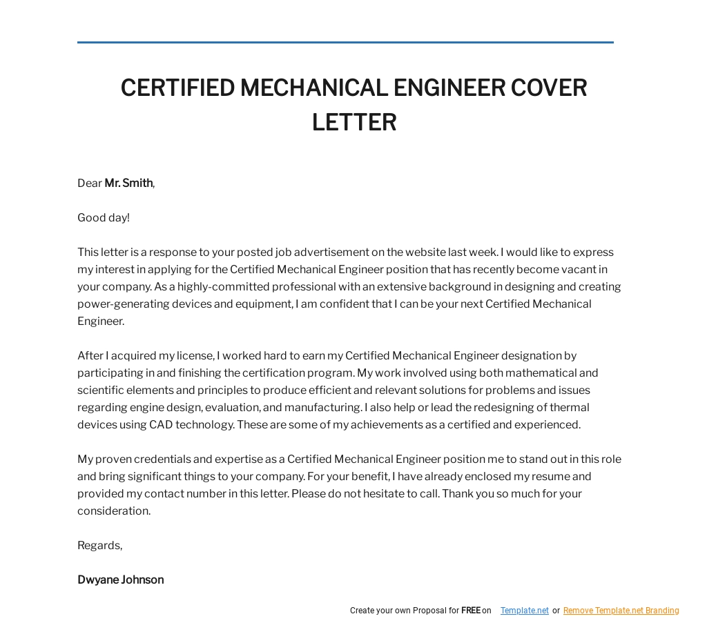 Free Mechanical Inspector Cover Letter Template - Google Docs, Word ...