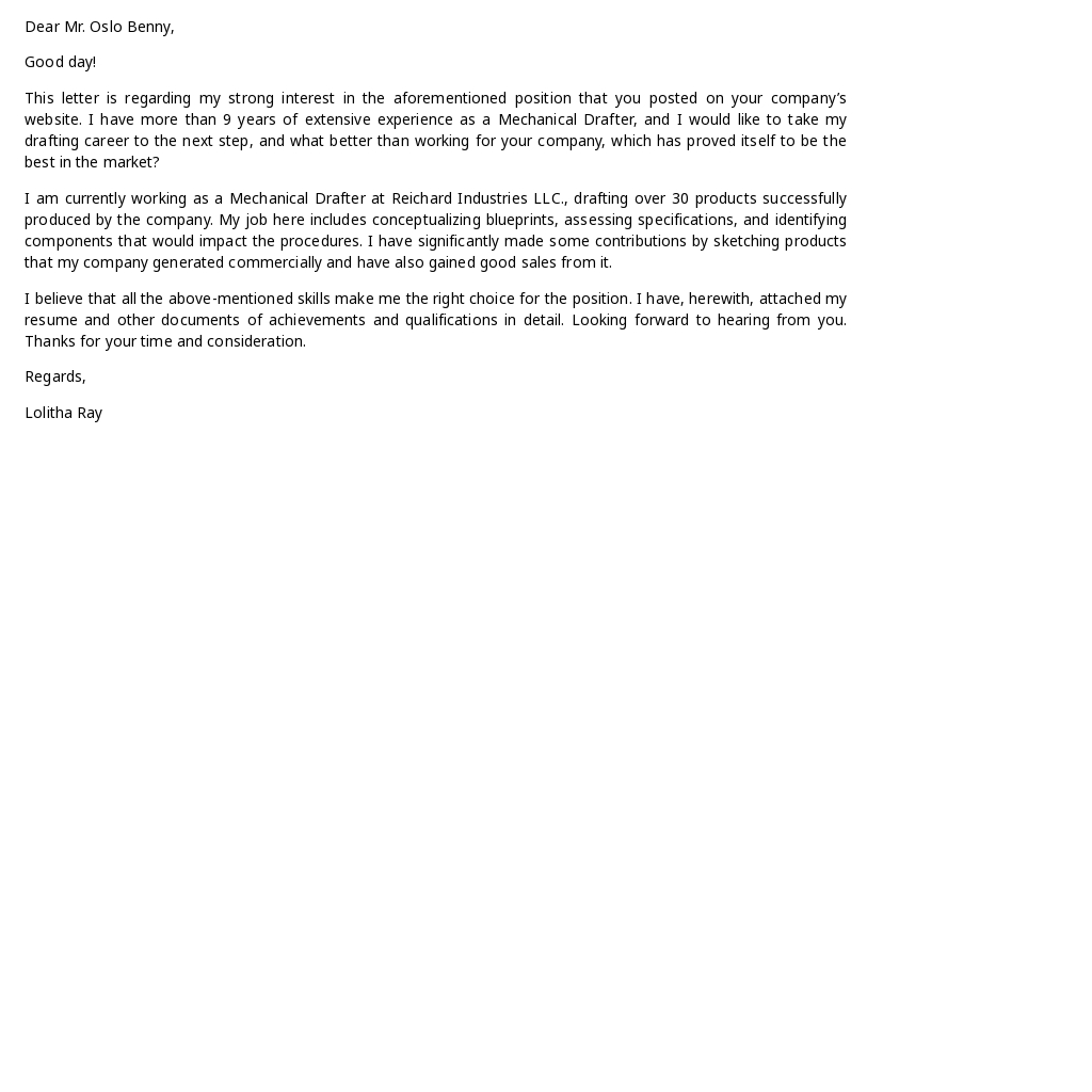 Free Mechanical Drafter Cover Letter Template - Google Docs, Word ...