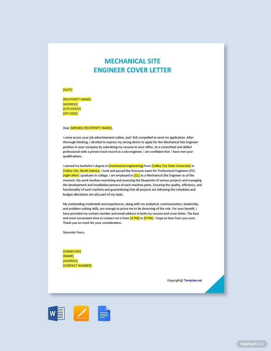 Mechanical Engineer Cover Letter PDF Templates Free Download 