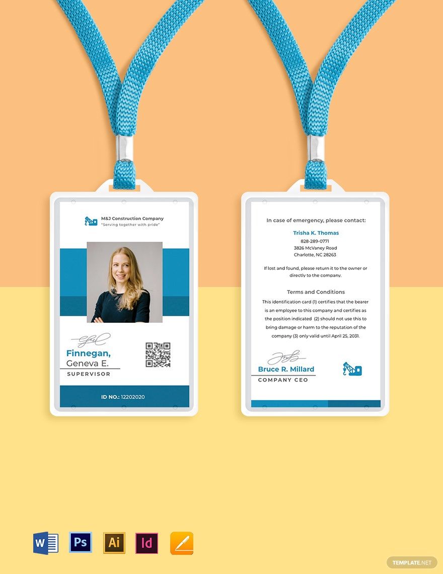Free Editable Construction ID Card Template - Google Docs, Illustrator ...