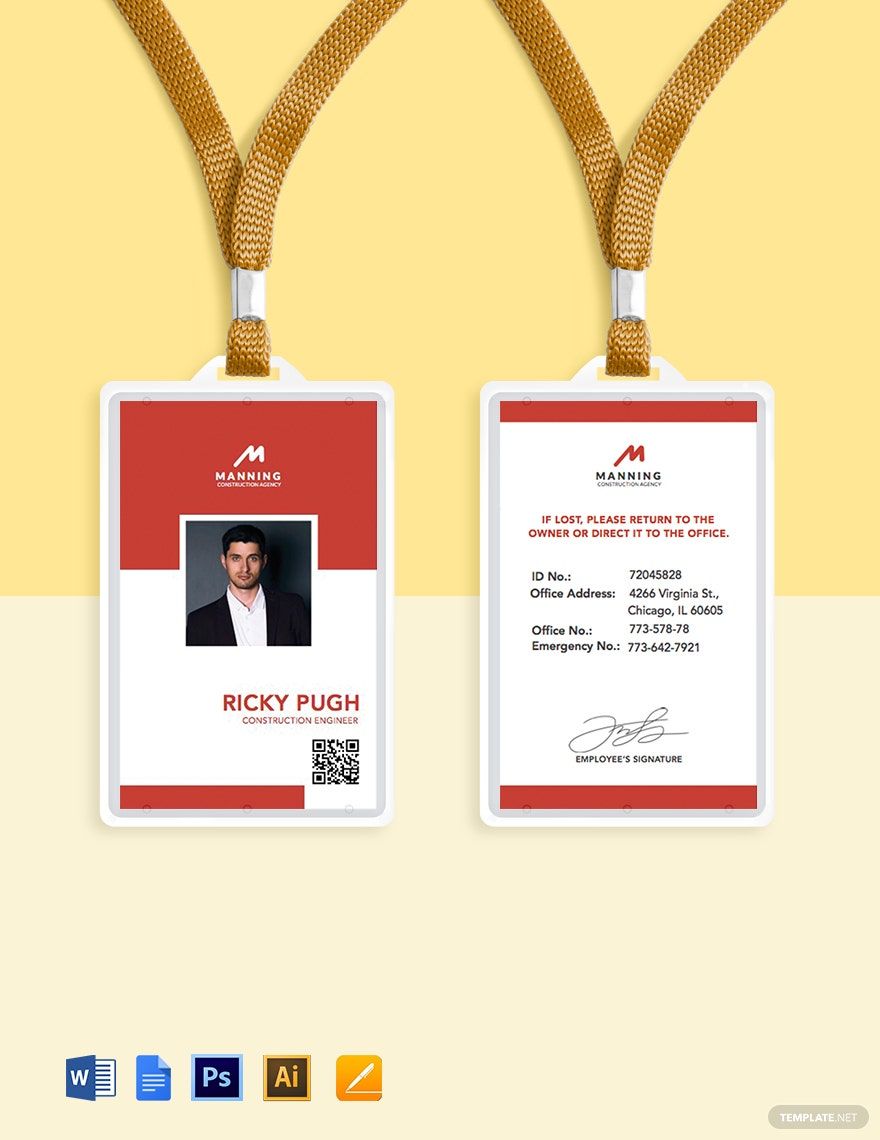 Free Editable Construction ID Card Template - Google Docs, Illustrator ...