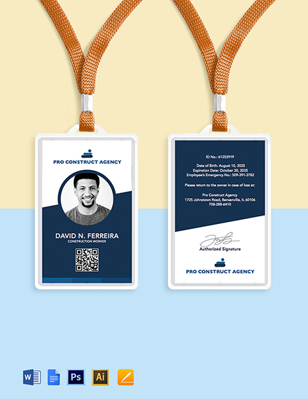 FREE Worker ID Card Template - Word (DOC) | PSD | InDesign | Apple (MAC ...