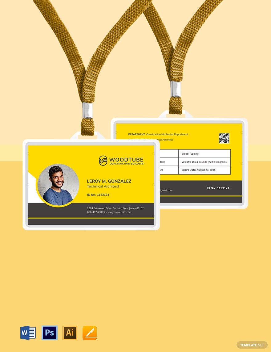 Free Editable Construction ID Card Template - Google Docs, Illustrator ...