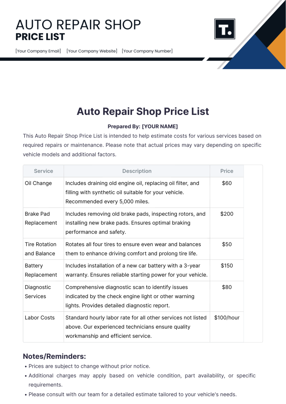 Free Bar Price List Template To Edit Online