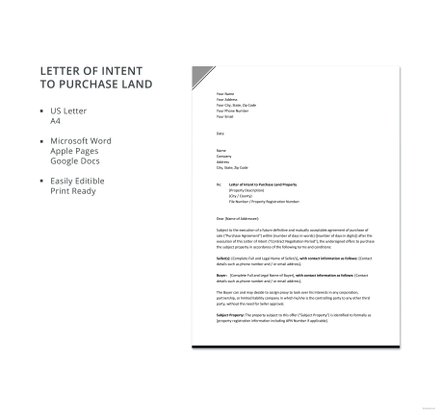 Free Letter of Intent to Purchase Property Template: Download 700 ...