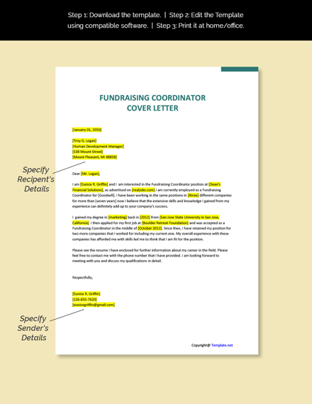 Fundraising Coordinator Cover Letter Template - Google Docs, Word ...