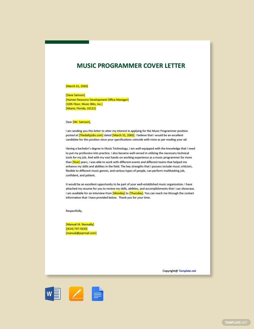 Python Programmer Cover Letter Template - Google Docs, Word | Template.net