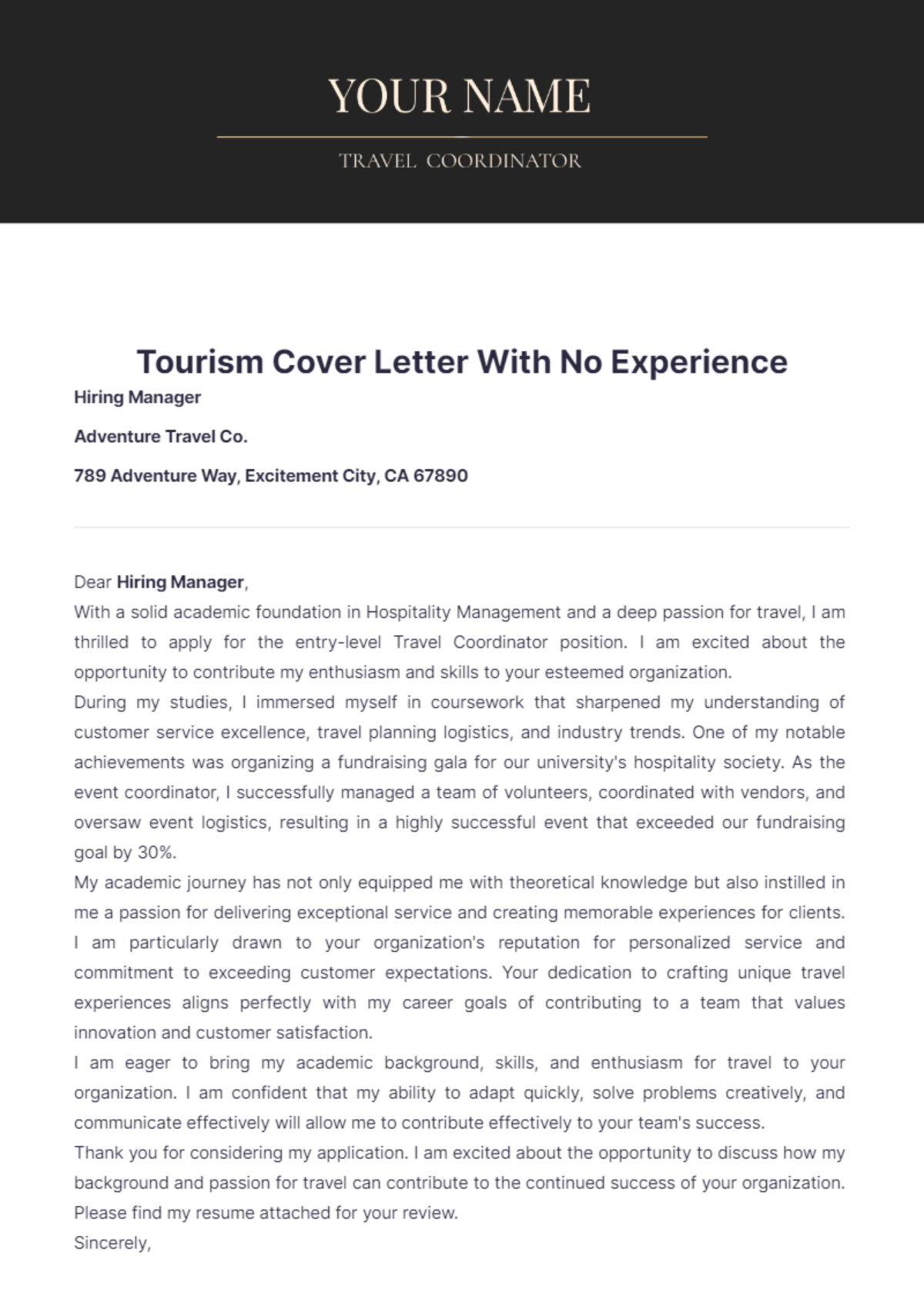 Free Tourism Cover Letter With No Experience Template To Edit Online Free Tourism Cover Letter With No Experience Template To Edit Online