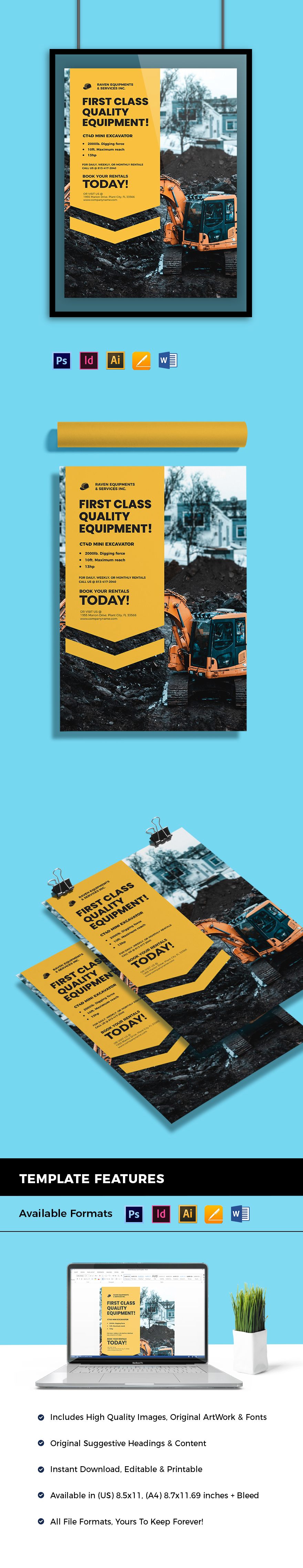 Construction Equipment Poster Template - Illustrator, InDesign, Word ...