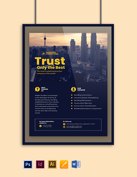 Building Construction Poster Template Illustrator InDesign Word 