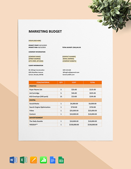 Commercial Construction Project Budget Template