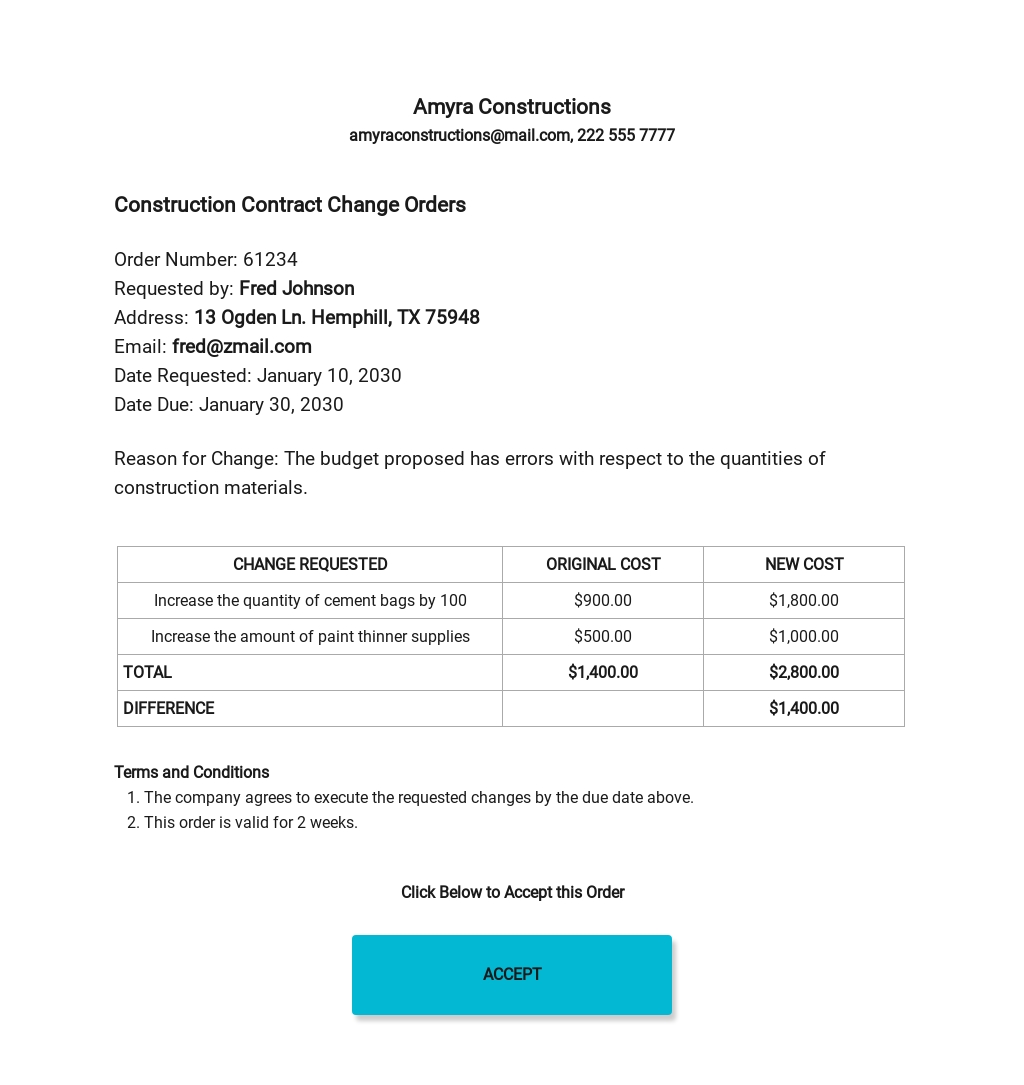 FREE Change Order Log Template - PDF | Word (DOC) | Excel | Apple (MAC) Pages | Apple Numbers