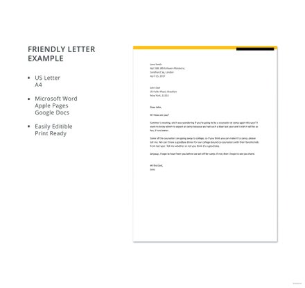 Friendly Letter Example in Microsoft Word, Apple Pages, Google Docs ...