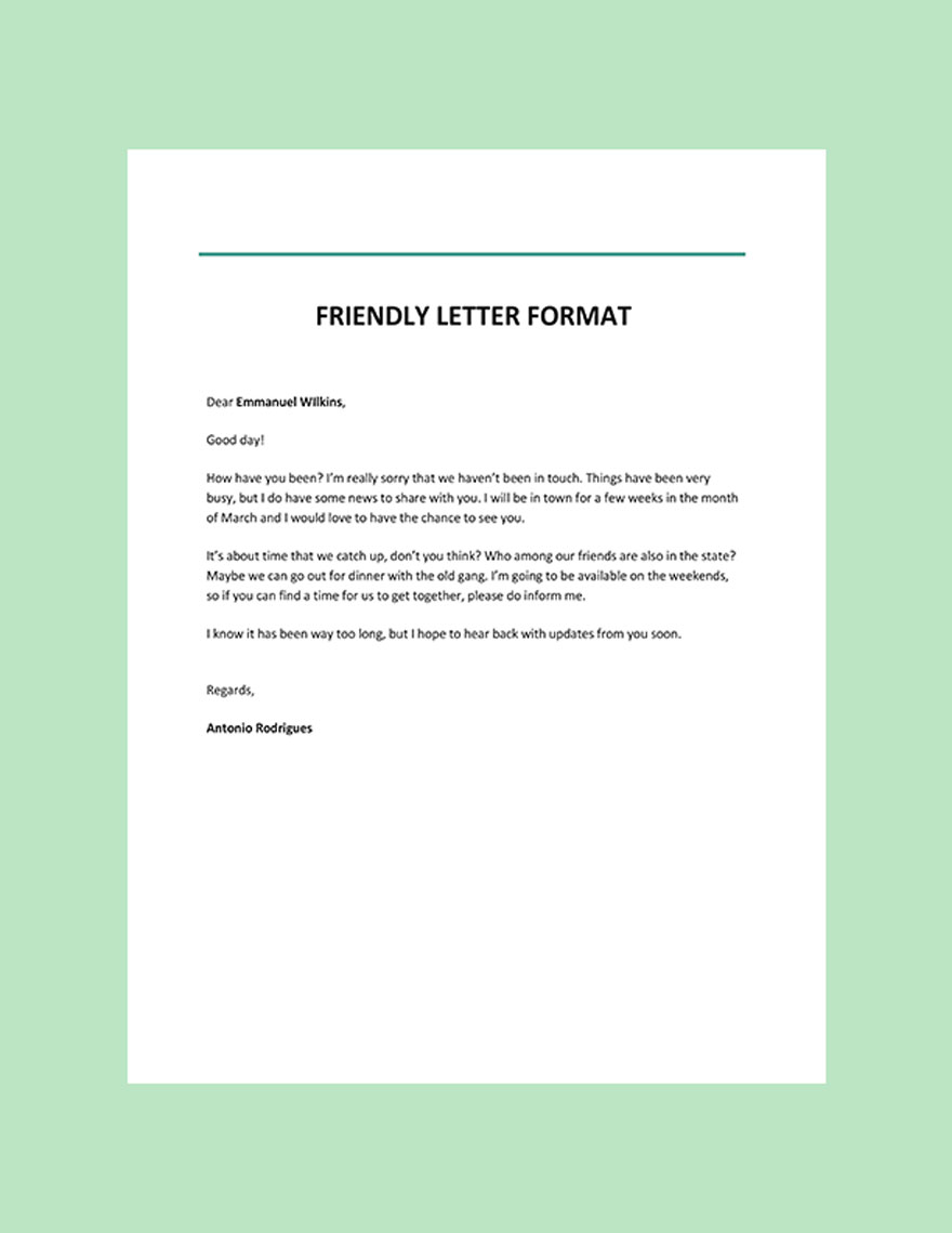 Friendly Letter Format Template - Google Docs, Word | Template.net
