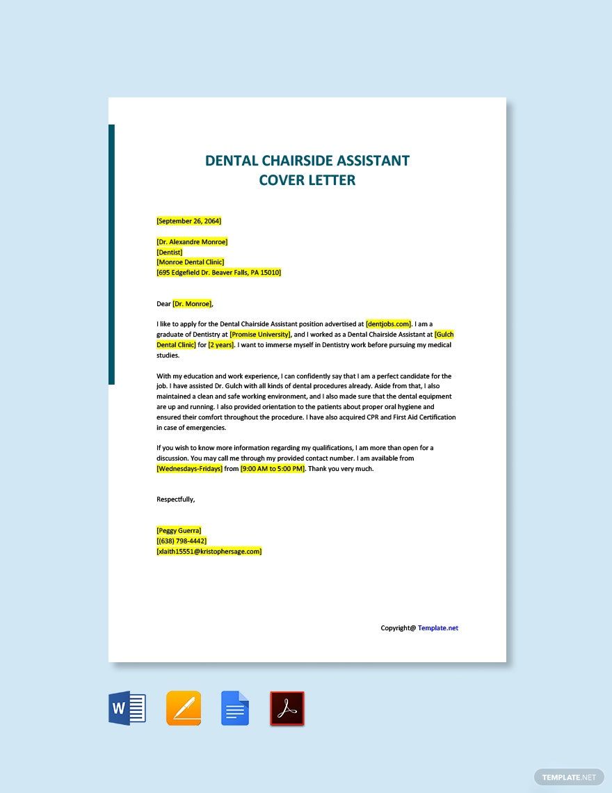 Dental Chairside Assistant Cover Letter Template Google Docs Word 