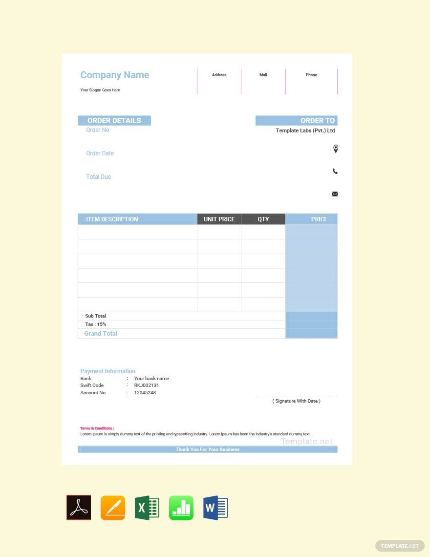 x`Printable Work Order Form Template - Google Docs, Google Sheets ...