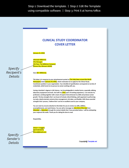 Free Clinical Care Coordinator Cover Letter Template - Google Docs, Word | Template.net