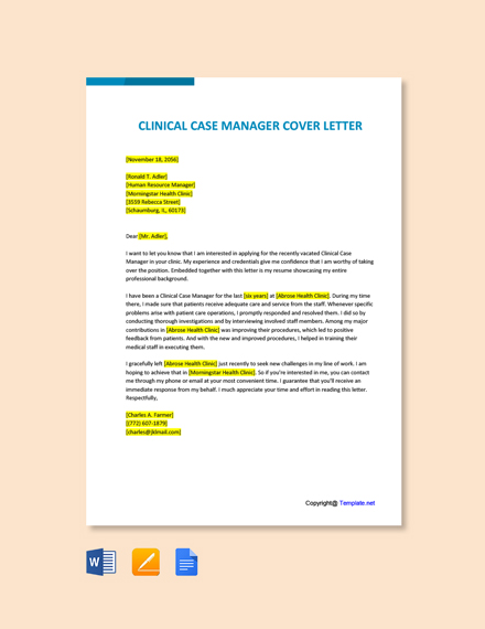 Free Clinical Case Manager Cover Letter Template - Google Docs, Word ...