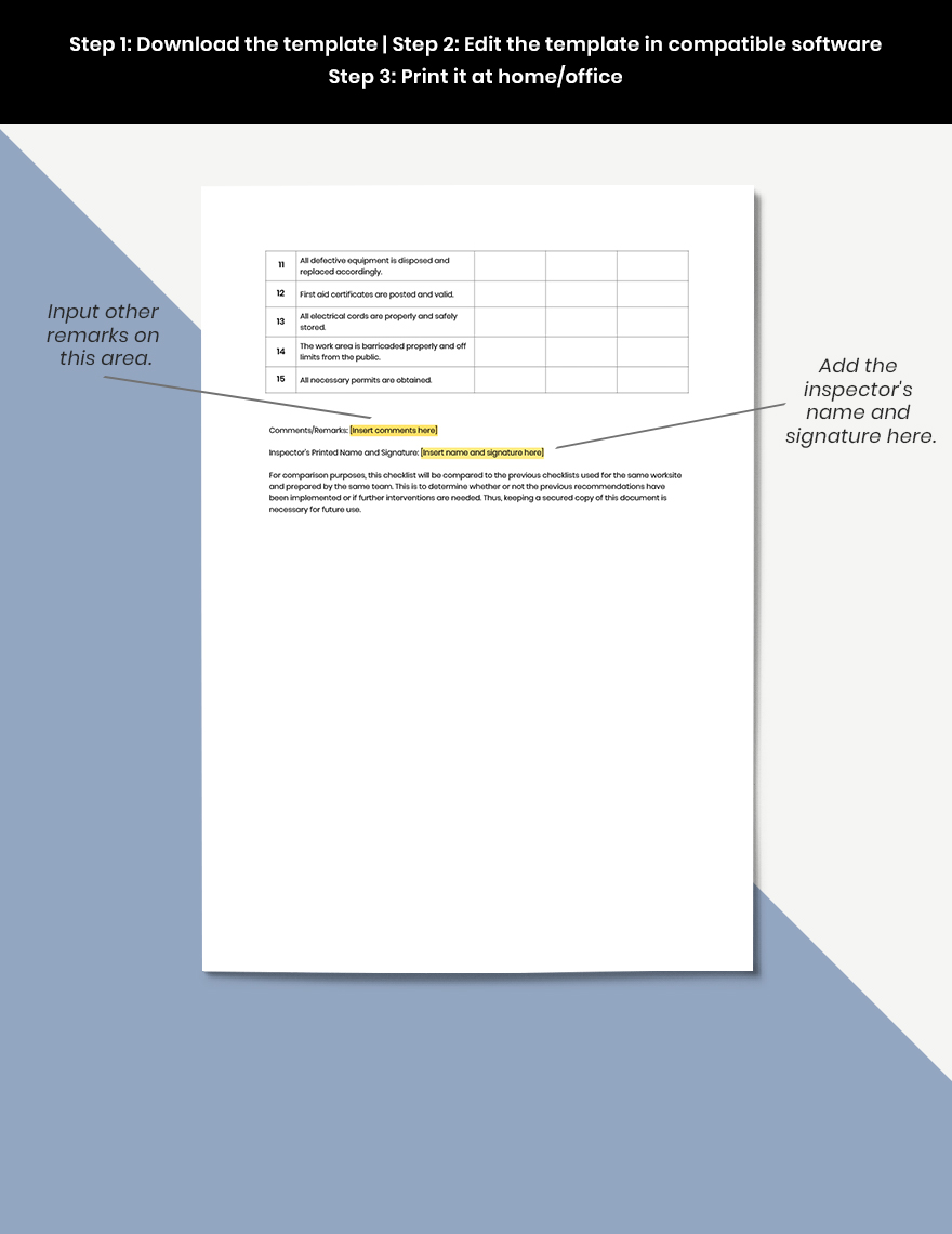 Site Safety Inspection Checklist Template - Google Docs, Word, Apple ...