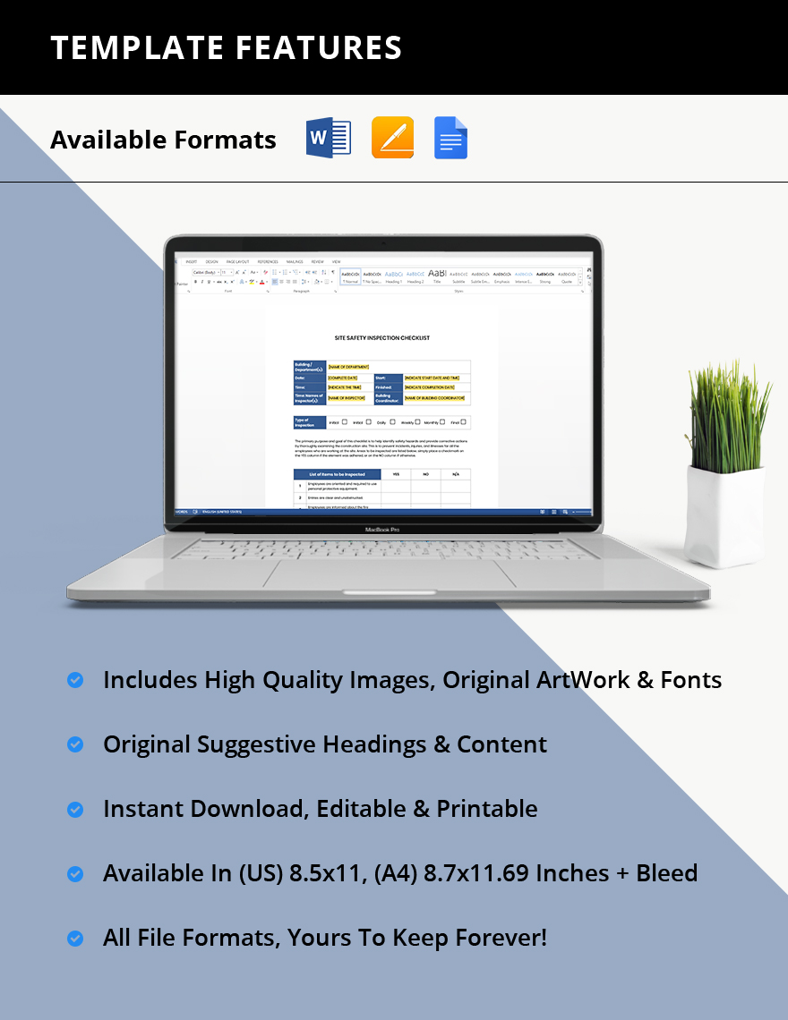 Site Safety Inspection Checklist Template - Google Docs, Word, Apple ...