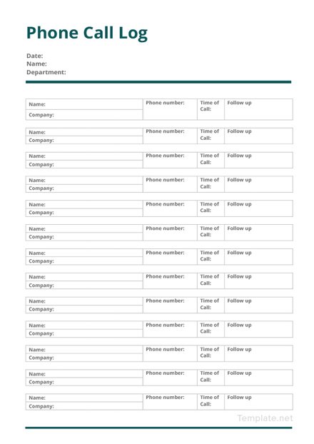 Printable Call Log Template Download 239 Sheets In Word Excel 