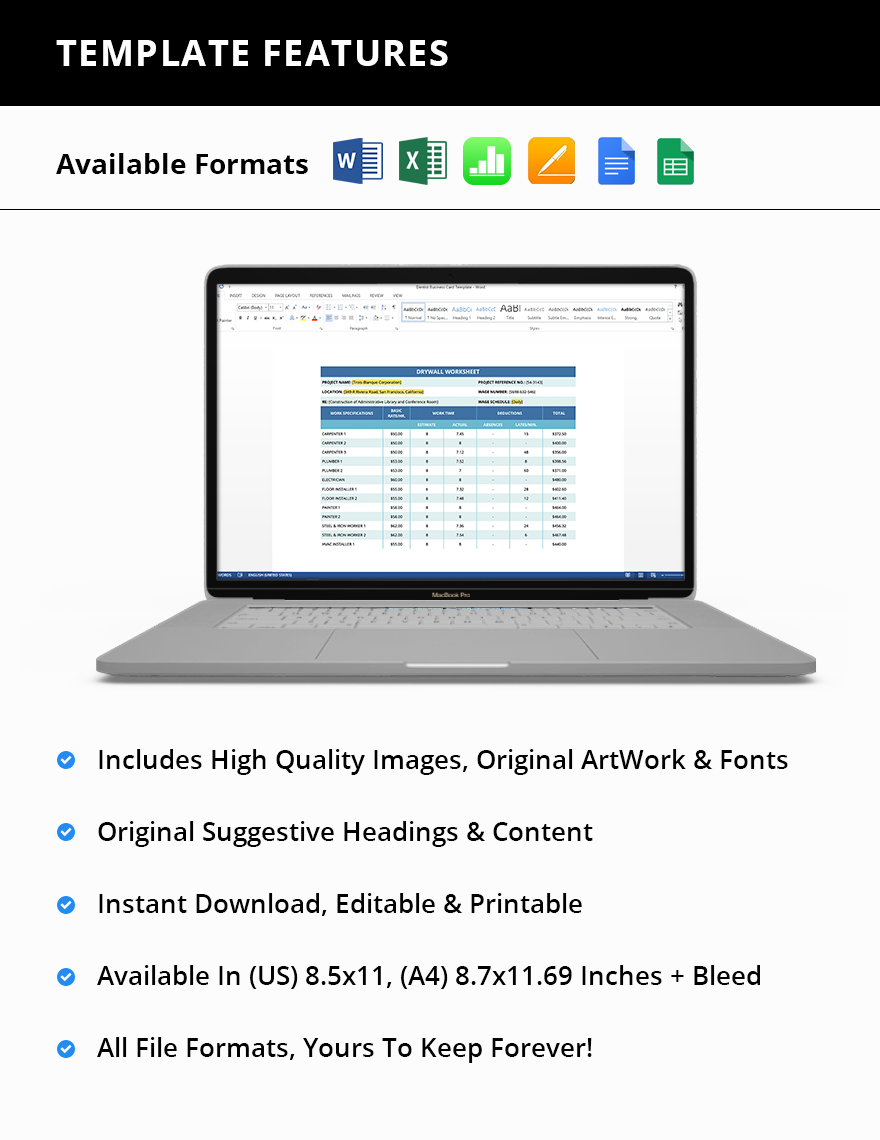 Construction Labor Worksheet Template - Google Docs, Google Sheets ...