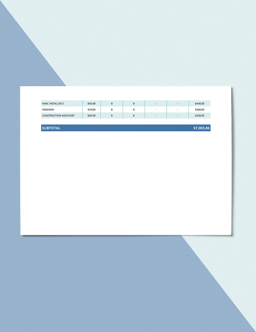 Construction Labor Worksheet Template - Google Docs, Google Sheets ...