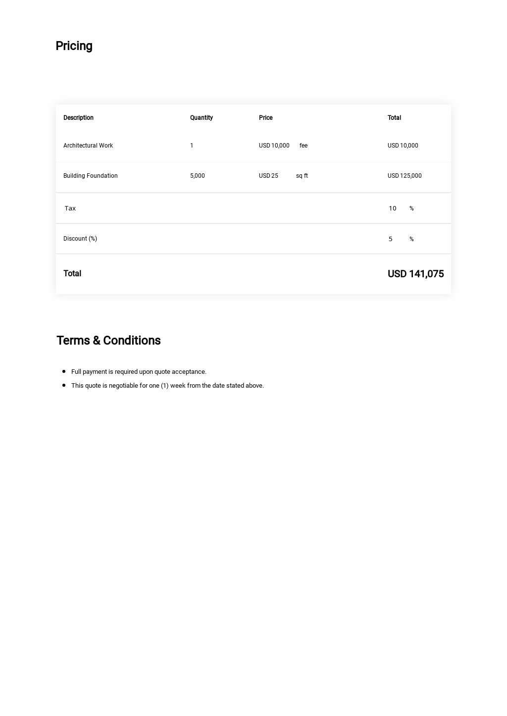 Sample Construction Quotation Template [Free PDF] - Word (DOC) | Excel ...